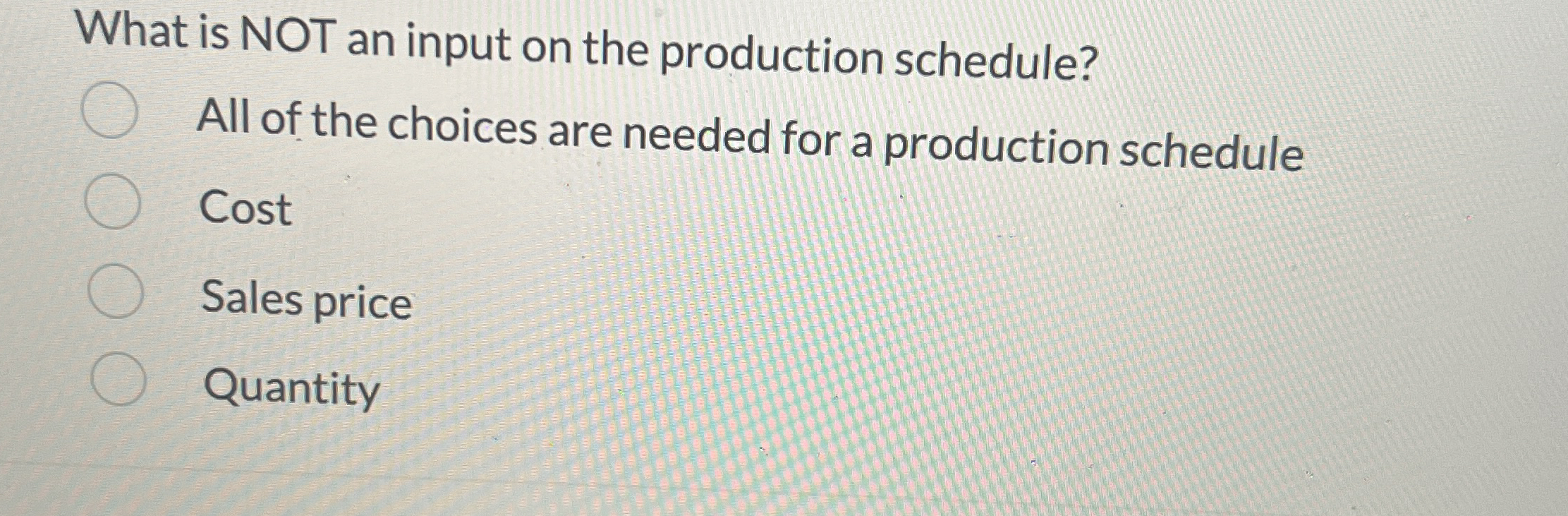 Solved What is NOT an input on the production schedule?All | Chegg.com
