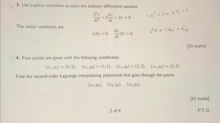 Solved 3. Use Laplace transform to solve the ordinary | Chegg.com