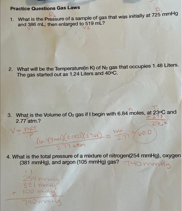 Solved Practice Questions Gas Laws 1. What is the Pressure | Chegg.com