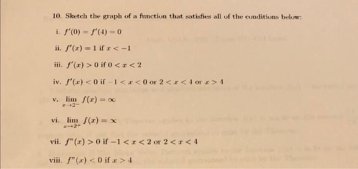 Solved 10. Sketch the graph of a function that satisfies all | Chegg.com