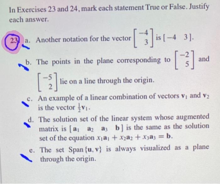 Solved In Exercises 23 and 24 , mark each statement True or | Chegg.com