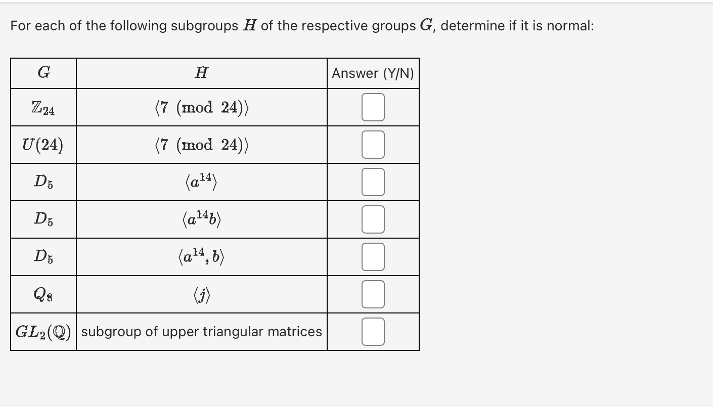 Solved For each of the following subgroups H ﻿of the | Chegg.com