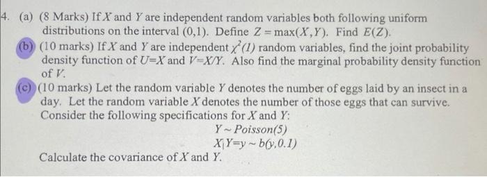 Solved (a) (8 Marks) If X and Y are independent random | Chegg.com