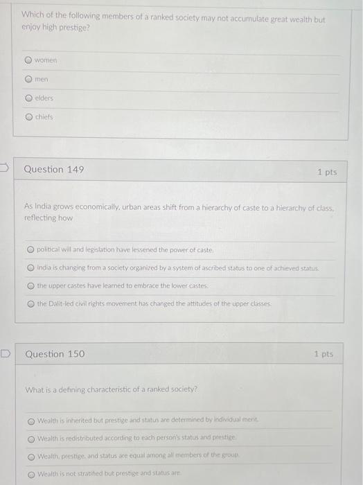 Which of the following members of a ranked society | Chegg.com