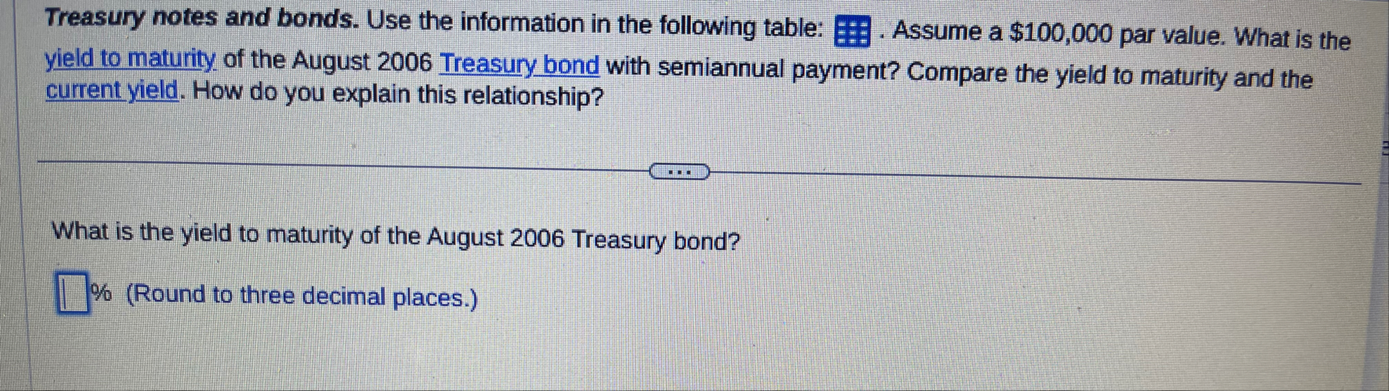 Treasury notes and bonds. Use the information in the | Chegg.com