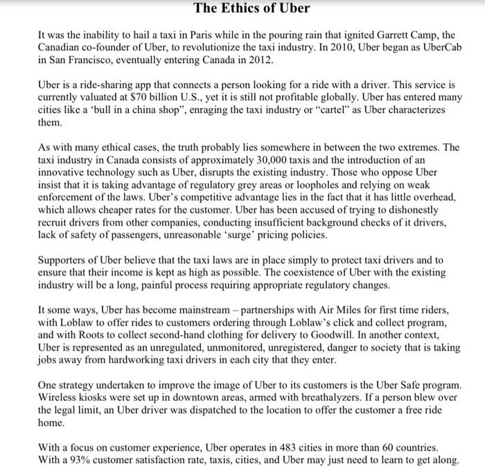 Solved The Ethics of Uber It was the inability to hail a | Chegg.com