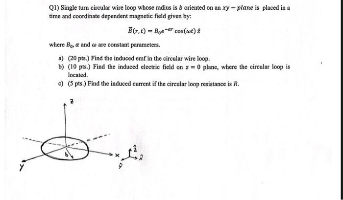 Solved Q1) Single turn circular wire loop whose radius is b | Chegg.com