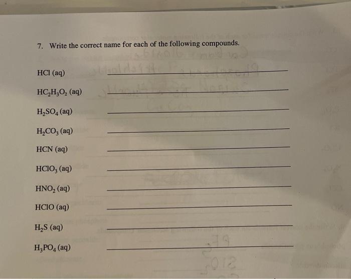 Solved 7. Write the correct name for each of the following | Chegg.com