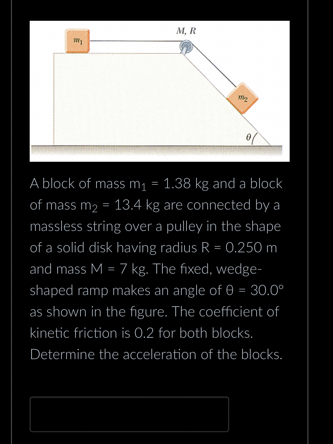 Solved A block of mass m1=1.38kg ﻿and a block of mass | Chegg.com