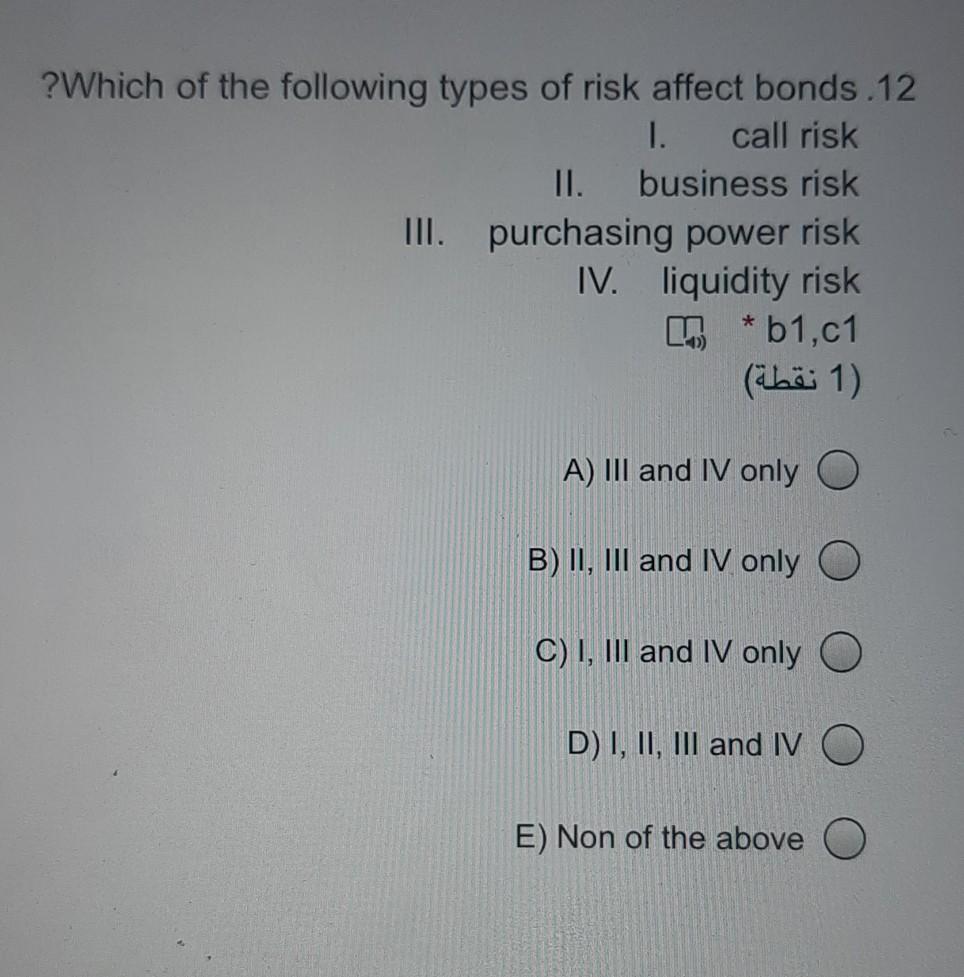 Solved ?Which of the following types of risk affect bonds.12 | Chegg.com