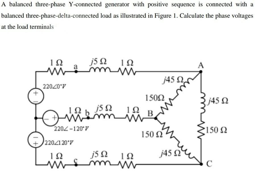 Solved A balanced three-phase Y-connected generator with | Chegg.com