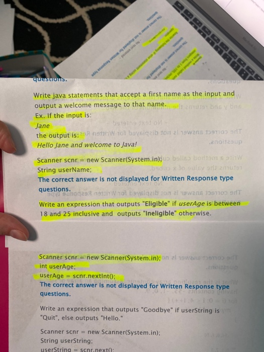 Solved questions. Write java statements that accept a first | Chegg.com