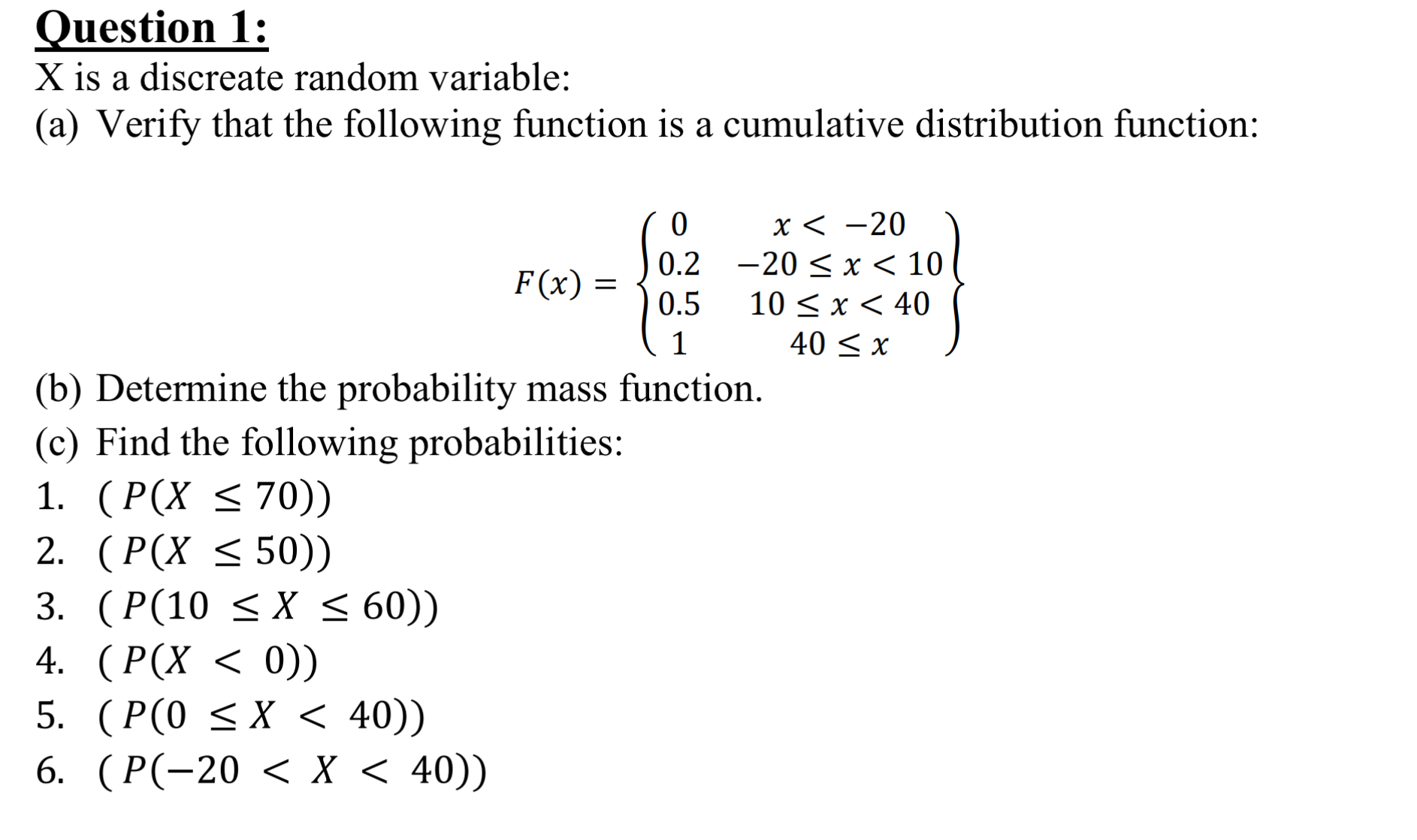 Solved Question 1:x ﻿is a discreate random variable:(a) | Chegg.com
