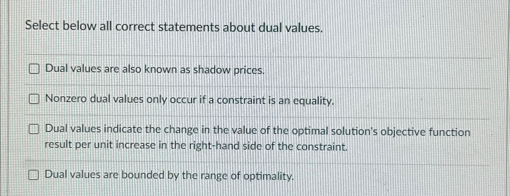 Solved Select below all correct statements about dual | Chegg.com