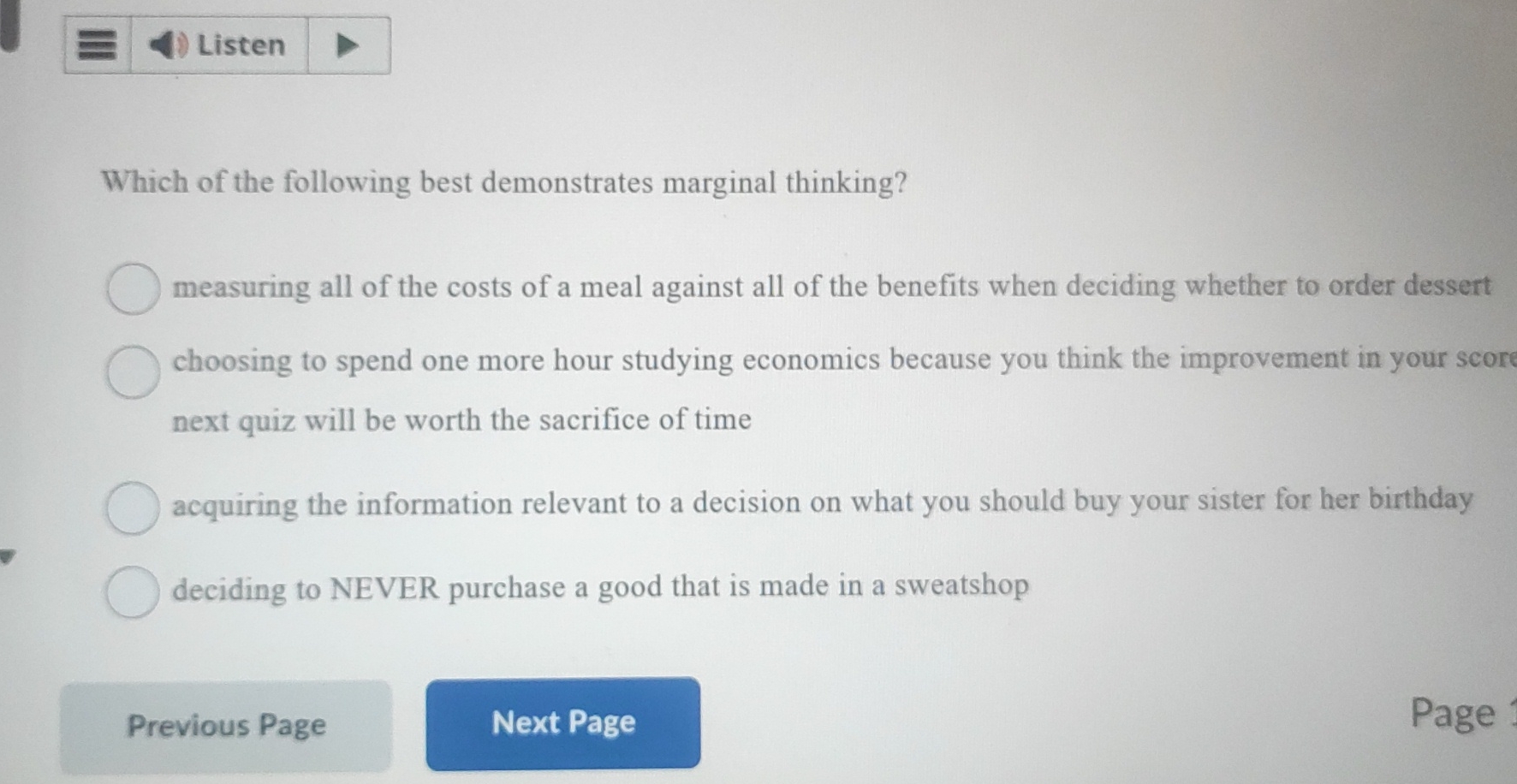 Solved Which of the following best demonstrates marginal | Chegg.com