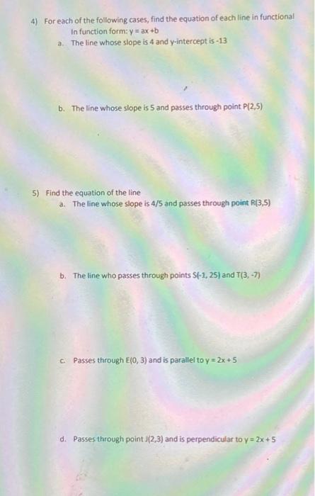 Solved 4) For each of the following cases, find the equation | Chegg.com