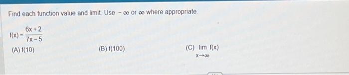 Solved Find each function value and limit. Use - ∞ or ∞ | Chegg.com