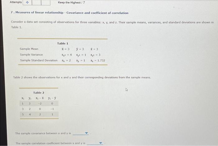 The sample covariance between x and y is The sample | Chegg.com