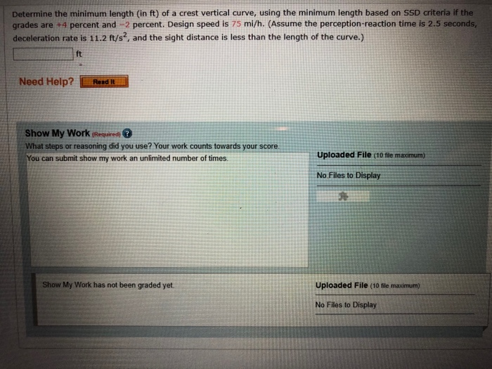 Solved Determine the minimum length (in ft) of a crest | Chegg.com