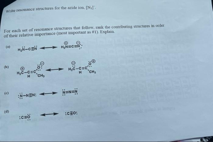 Solved II. Write resonance structures for each of the | Chegg.com