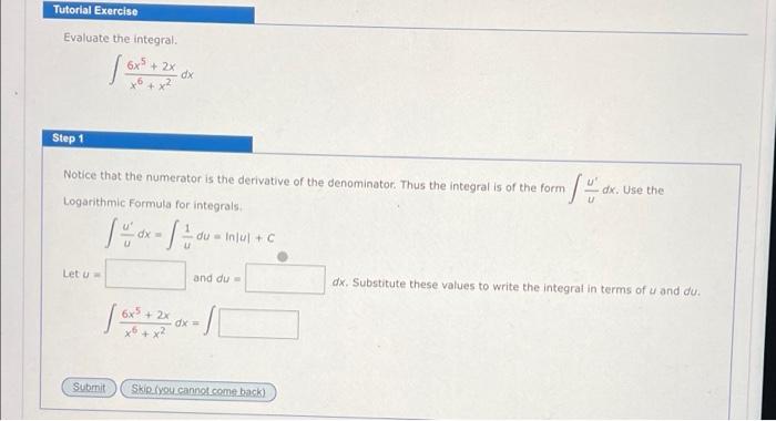 Solved Tutorial Exercise Evaluate The Integral 1 6x 2x Ox 8062