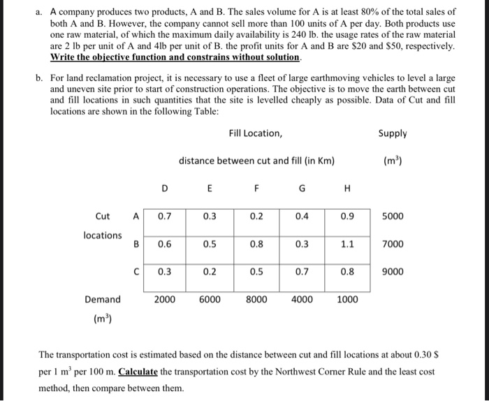 Solved a. A company produces two products, A and B. The | Chegg.com