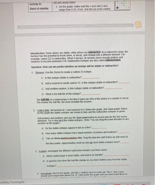 Activity B: Band of stability GELUT • On the graph, | Chegg.com