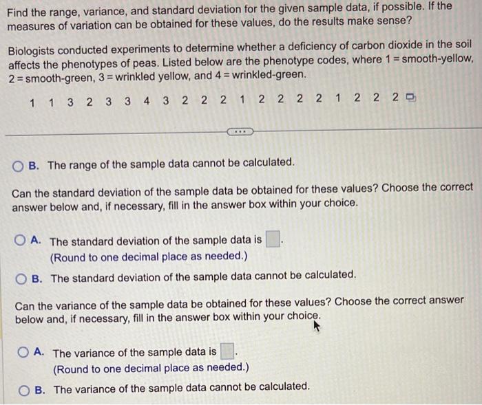 Solved Find the range, variance, and standard deviation for | Chegg.com