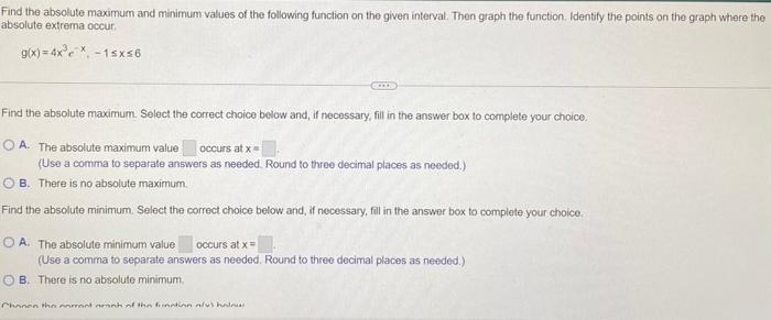 Solved Find the absolute maximum and minimum values of the | Chegg.com