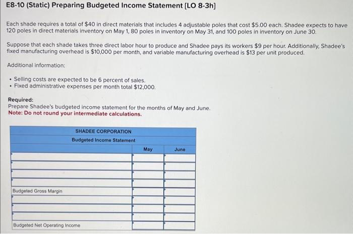 Solved Required information SB Exercise E8-5 to E8-10 [The | Chegg.com