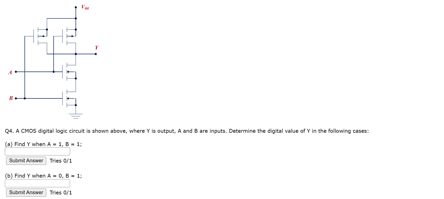 Solved Q4. ﻿A CMOS digital logic circuit is shown above, | Chegg.com