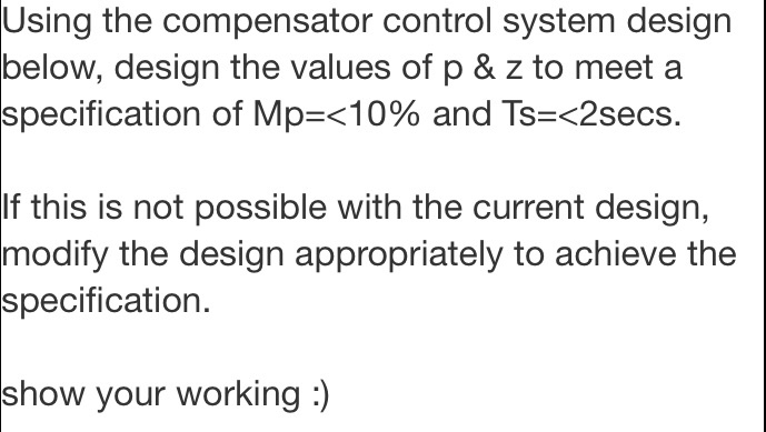 Solved Using the compensator control system design below, | Chegg.com