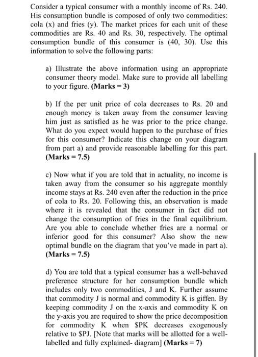 Solved Consider a typical consumer with a monthly income of | Chegg.com