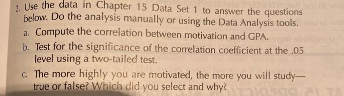 Solved 2. Use the data in Chapter 15 Data Set 1 to answer | Chegg.com