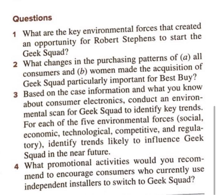 Solved Geek Squad: A New Business for a New Environment a | Chegg.com