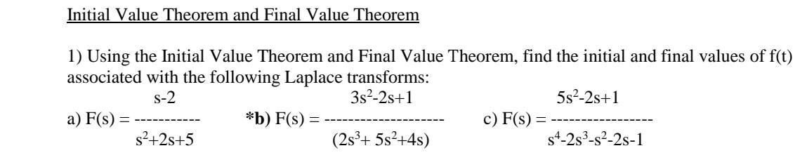 Solved Initial Value Theorem and Final Value Theorem 1) | Chegg.com