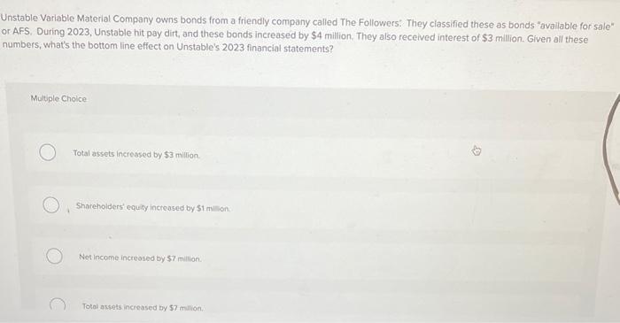 Solved Unstable Variable Material Company owns bonds from a | Chegg.com Solved Unstable Variable Material Company owns bonds from a | Chegg.com