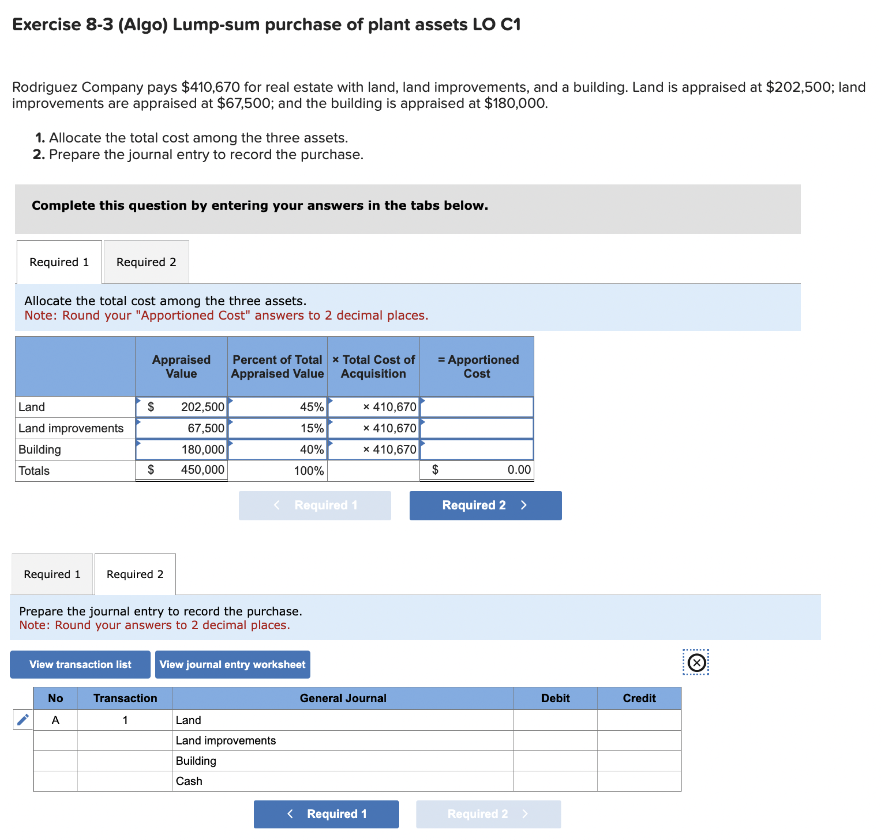 Solved Exercise 8-3 (Algo) ﻿Lump-sum purchase of plant | Chegg.com