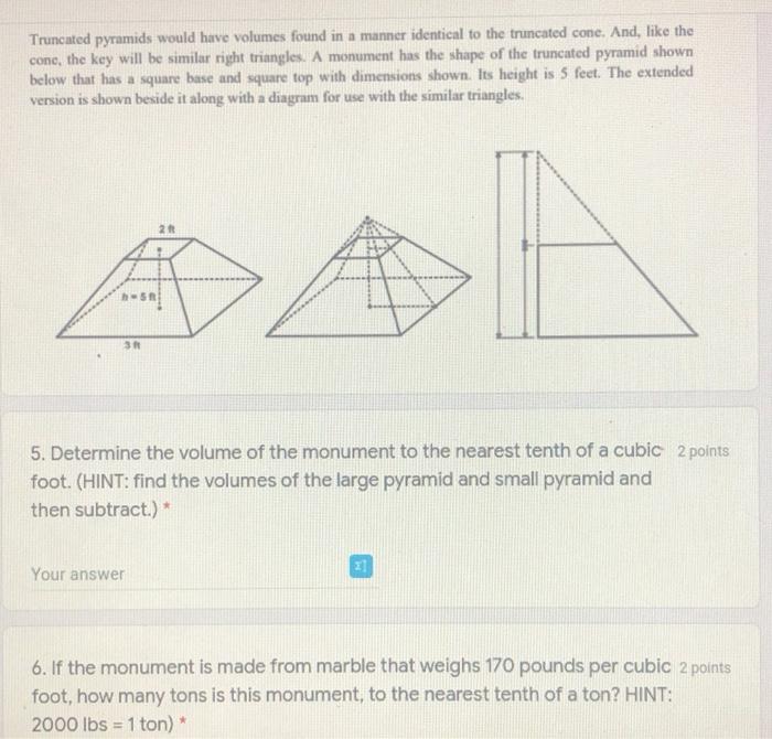 Solved Truncated pyramids would have volumes found in a | Chegg.com