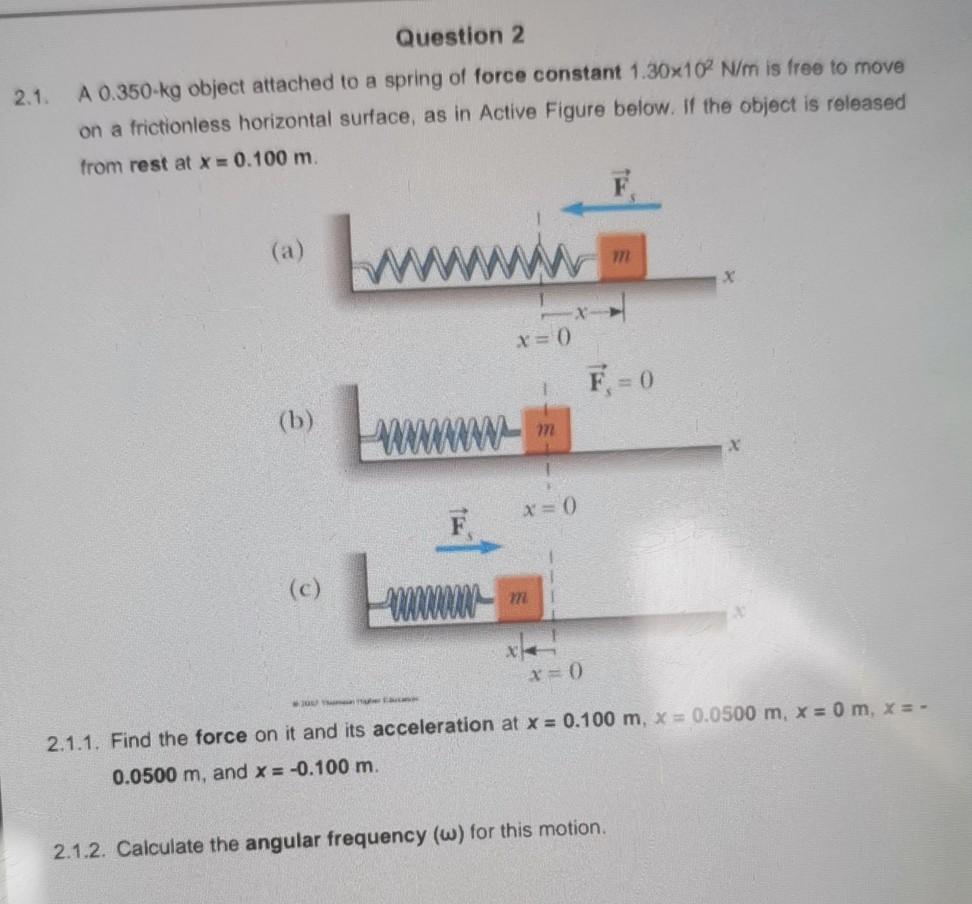 Solved 1. A 0.350−kg object attached to a spring of force | Chegg.com