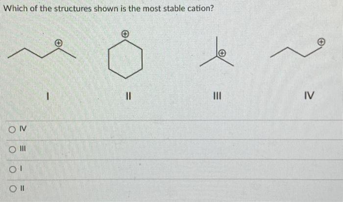 Solved Which of the structures shown is the most stable | Chegg.com