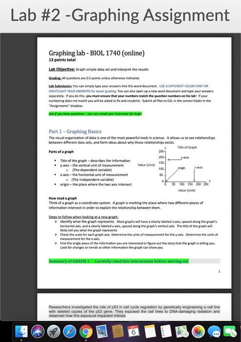 Solved Lab #2 - Graphing Assignment Graphing lab - BIOL 1740 | Chegg.com