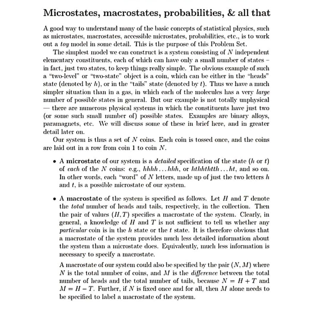 Microstates, macrostates, probabilities, & all that A | Chegg.com