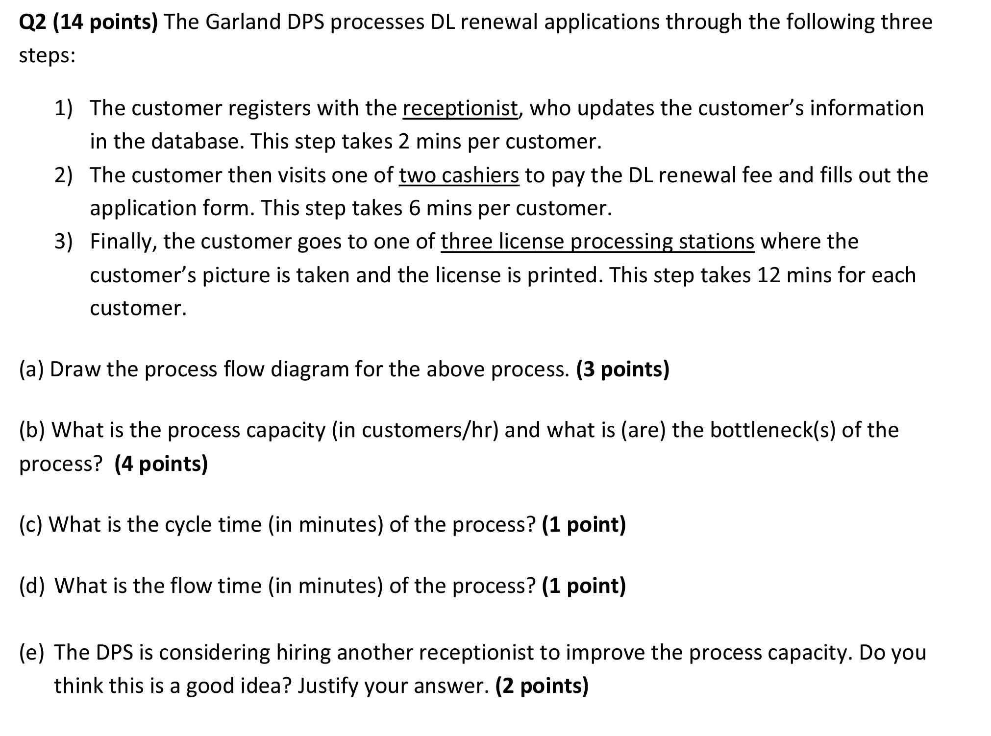 Solved Q2 (14 ﻿points) ﻿The Garland DPS processes DL renewal | Chegg.com
