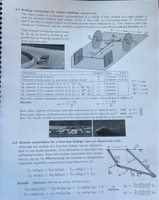 8.7 Rolling constraints for vehicle skidding Section | Chegg.com