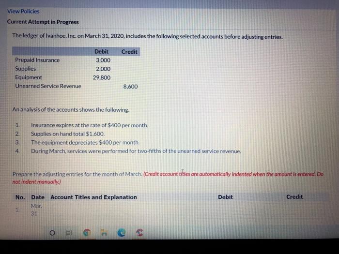 Solved View Policies Current Attempt in Progress The ledger | Chegg.com