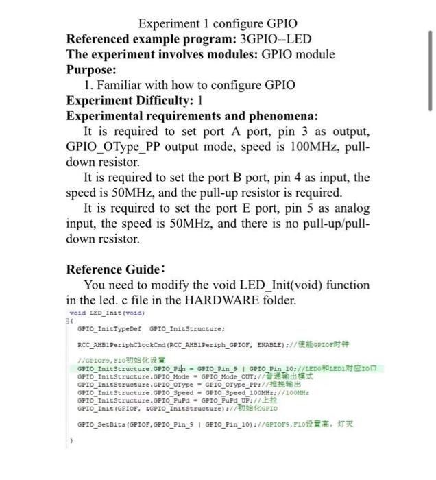 Solved Experiment 1 configure GPIO Referenced example | Chegg.com Solved Experiment 1 configure GPIO Referenced example | Chegg.com