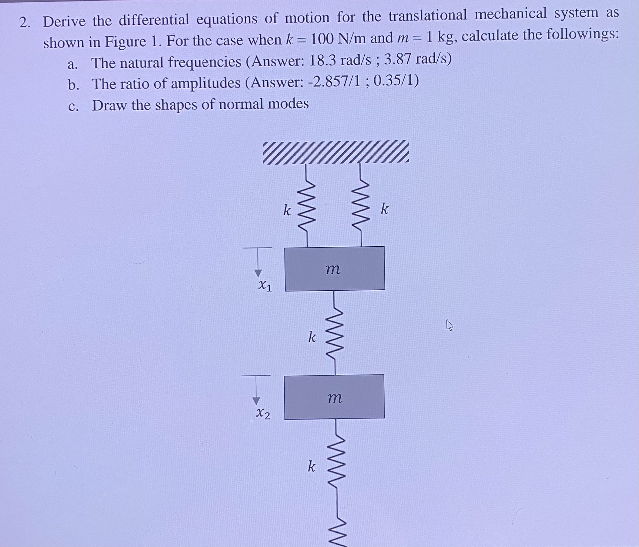 Solved Derive the differential equations of motion for the | Chegg.com