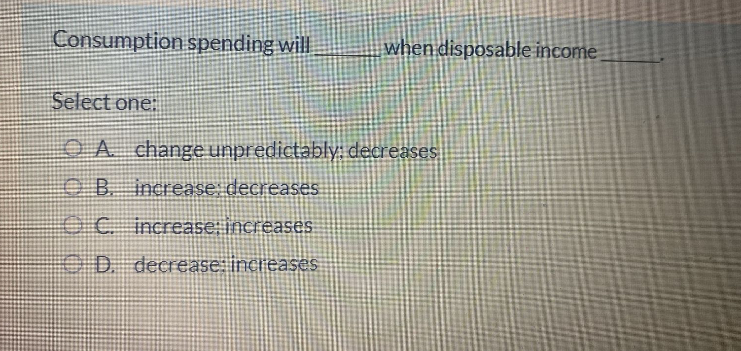 Solved Consumption spending will q, ﻿when disposable | Chegg.com