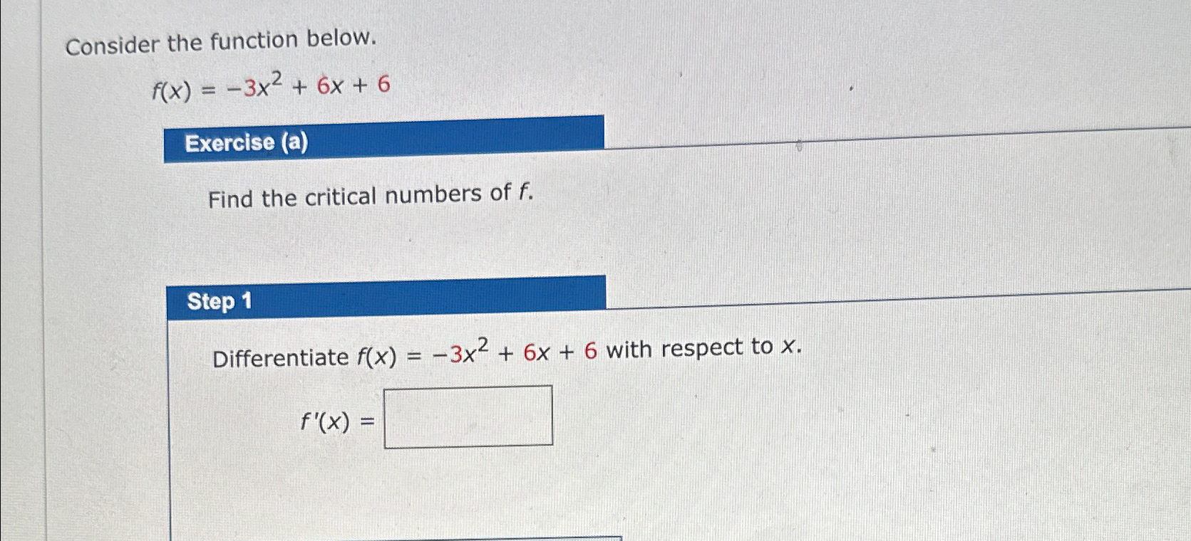 Solved Consider the function below.f(x)=-3x2+6x+6Exercise | Chegg.com